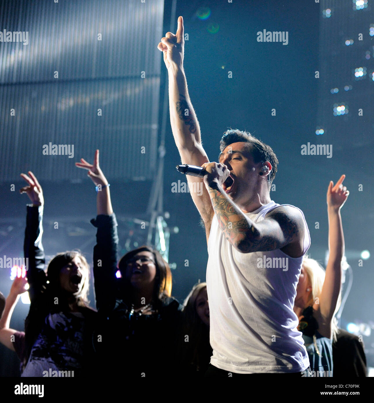 Jacob Hoggard of the band 'Hedley' performing live on stage at The Air ...