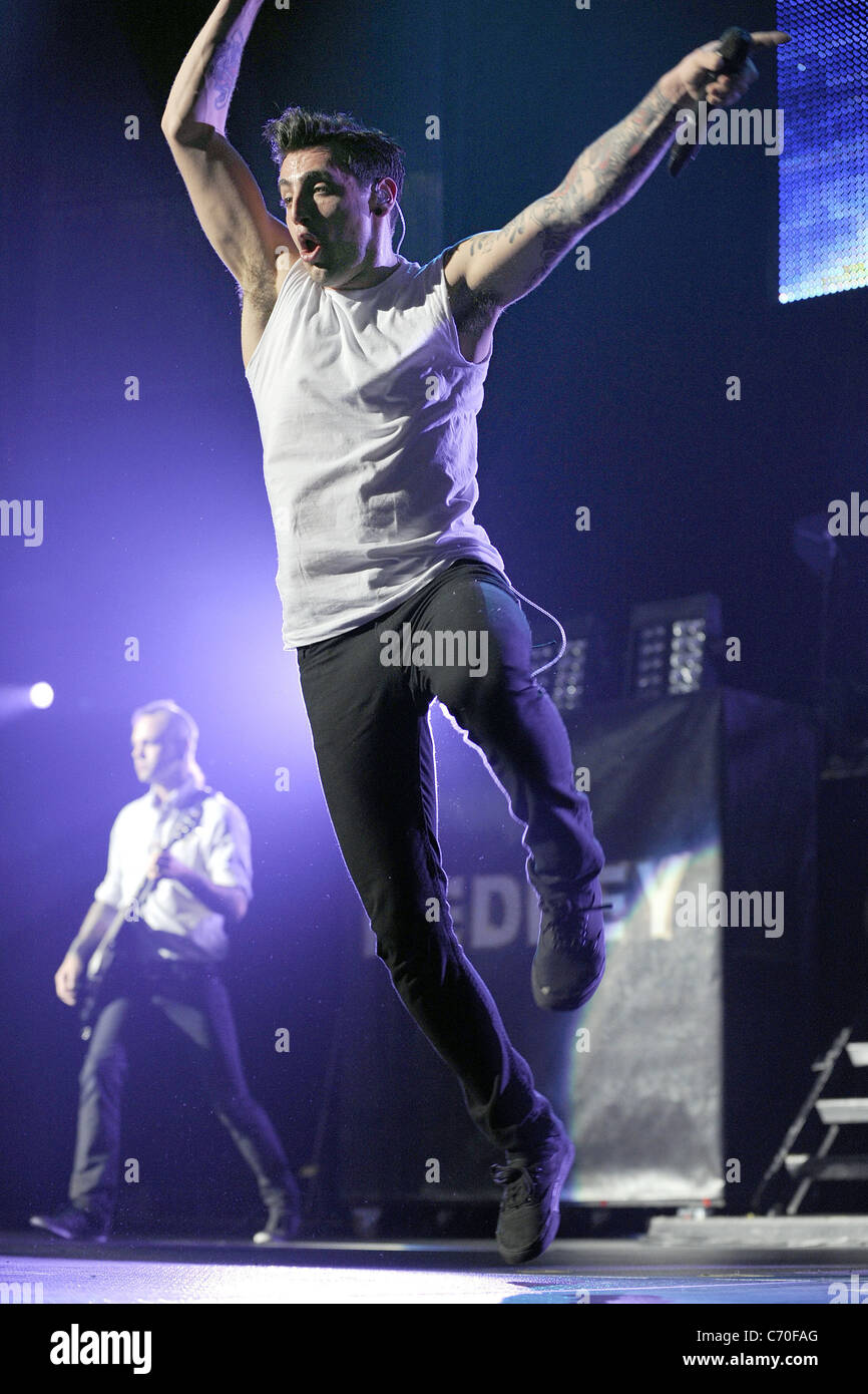Jacob Hoggard of the band 'Hedley' performing live on stage at The Air ...
