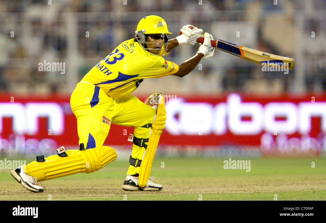 Chennai Super Kings player S Badrinath plays a shot during the match ...