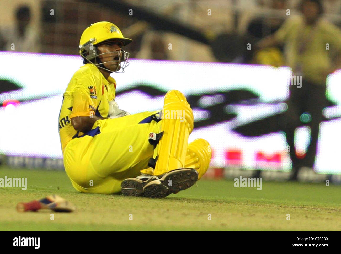 S Badrinath on the ground during the match against Knight Ridersat the ...