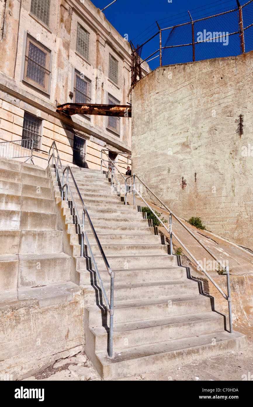 Steps to Prisoners' Recreation Yard and Cellhouse, Alcatraz Prison ...