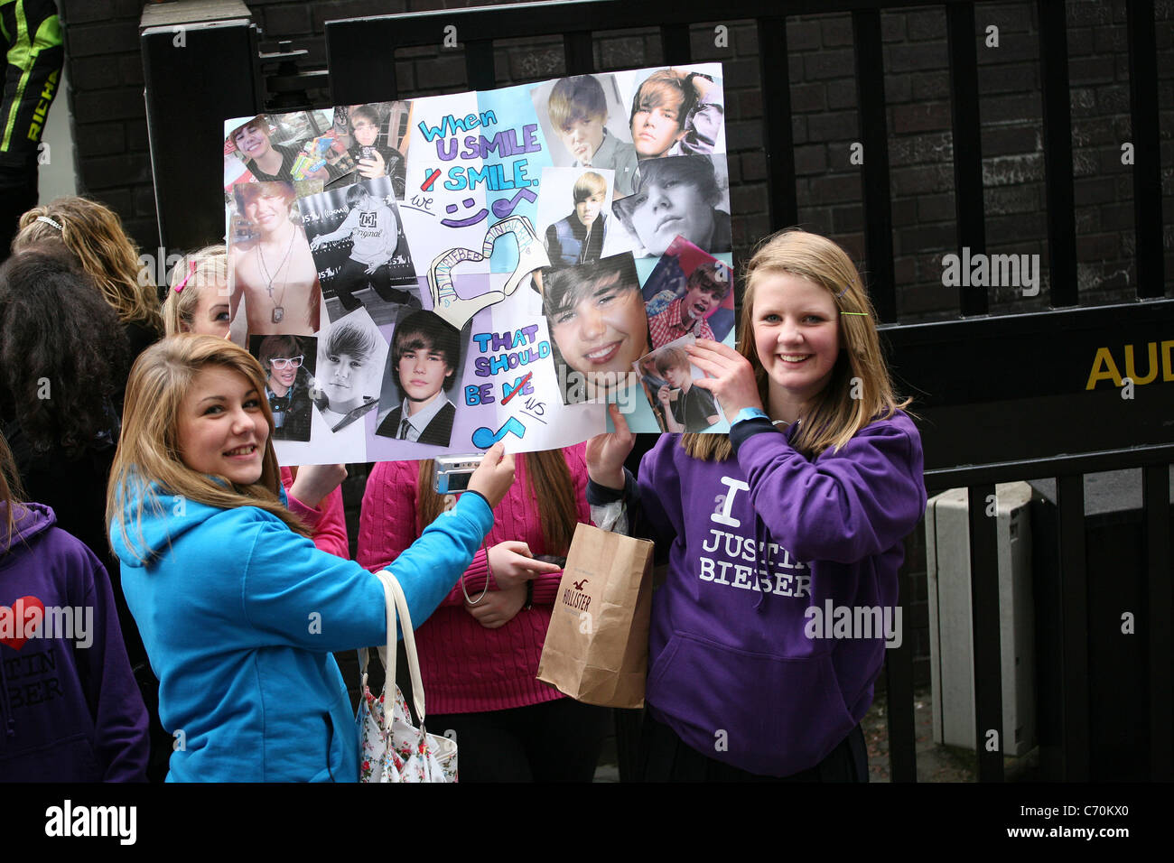 Fans waiting for Justin Bieber outside the ITV studios London, England ...