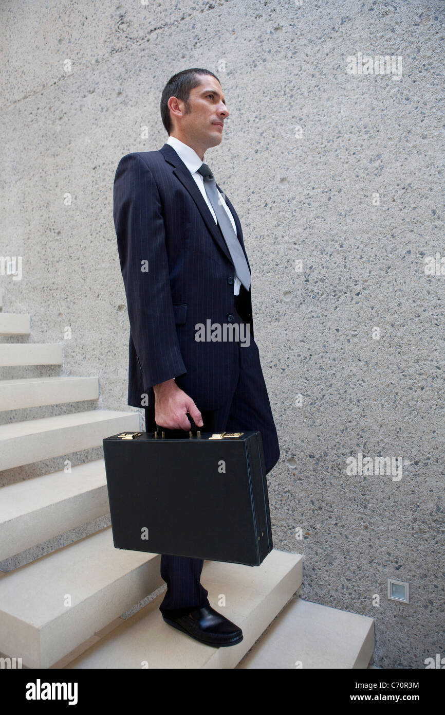 Businessman carrying briefcase on steps Stock Photo - Alamy