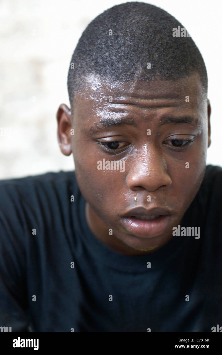 Face closeup sweating hi-res stock photography and images - Alamy