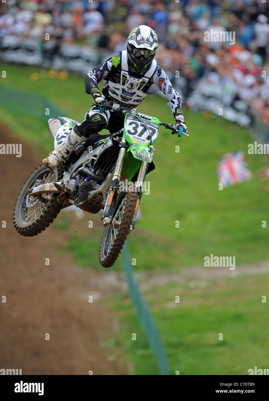 A Motocross Rider jumps through the air on an MX Bike Stock Photo - Alamy