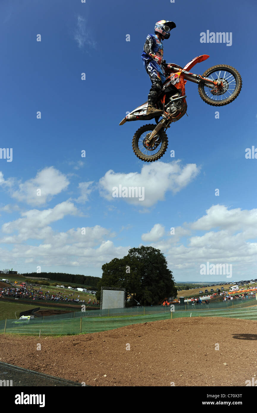 A Motocross Rider jumps through the air on an MX Bike Stock Photo - Alamy