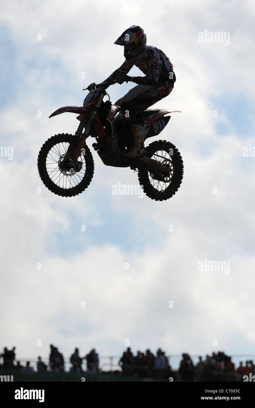 Silhouette of a Motocross Racer jumping on an MX Bike Stock Photo - Alamy