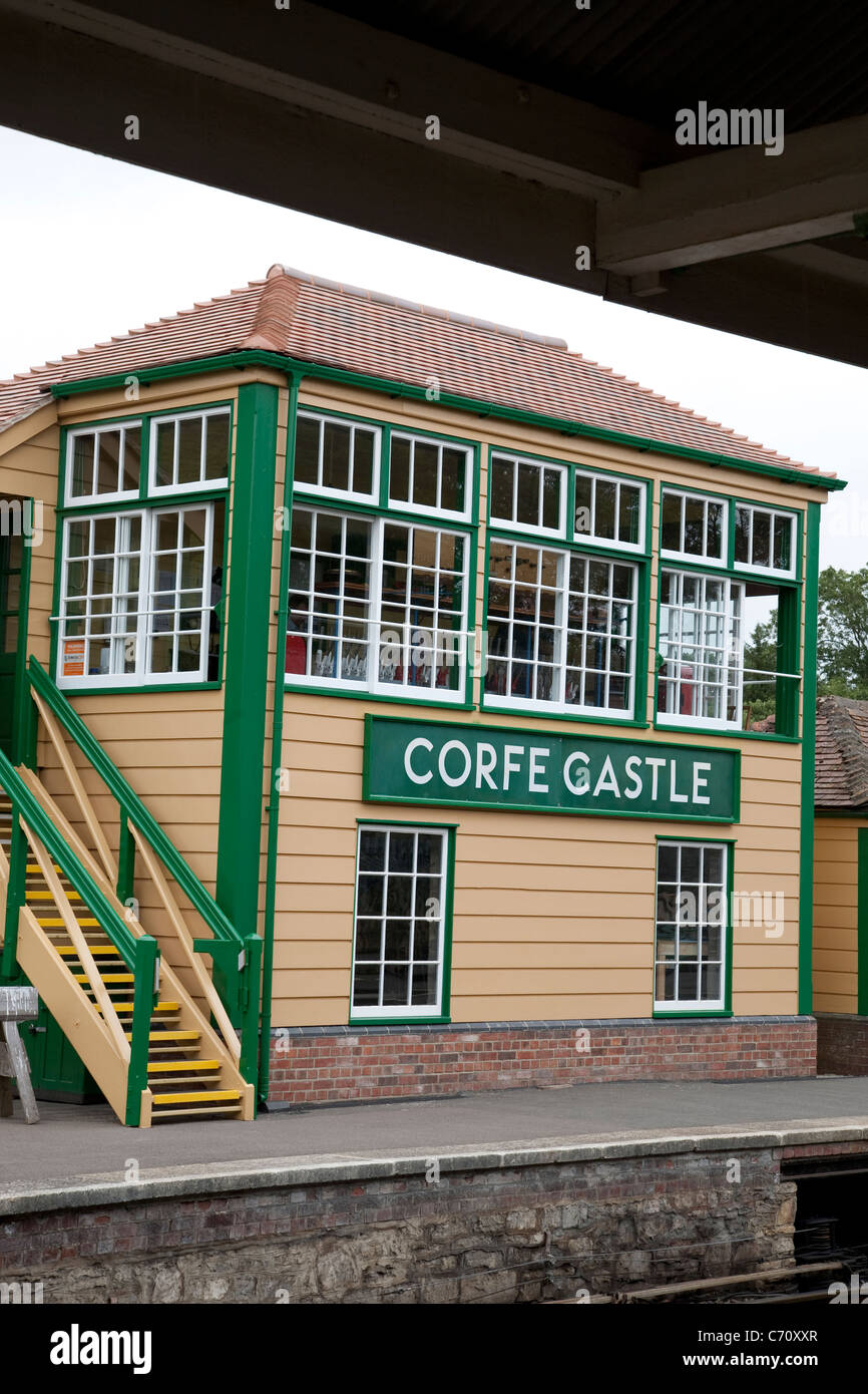 Corfe Castle Signal Box, Swanage Steam Railway, Dorset, UK Stock Photo ...