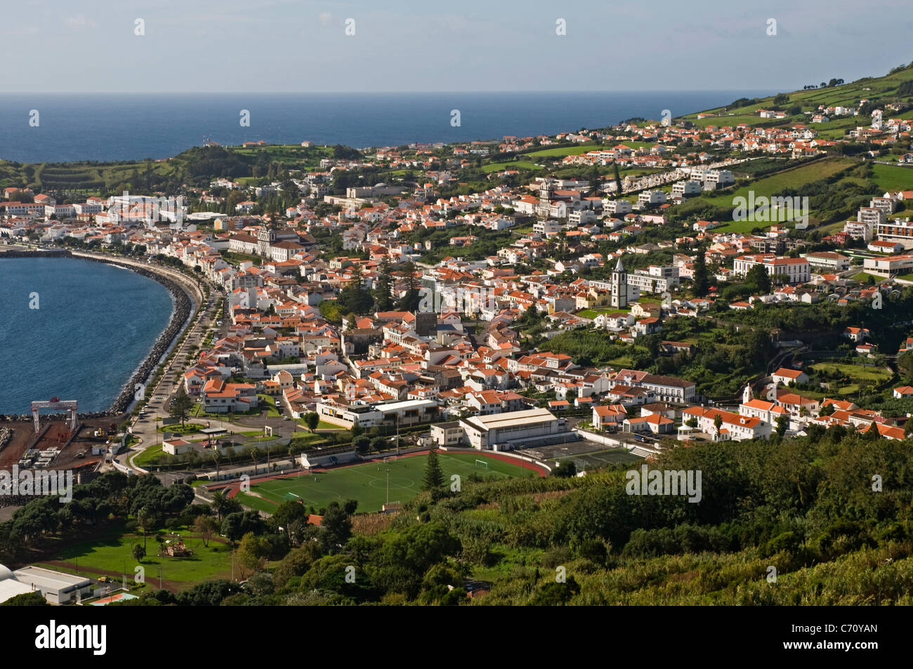 EUROPE PORTUGAL AZORES Faial view of Horta from the mountain road Stock ...