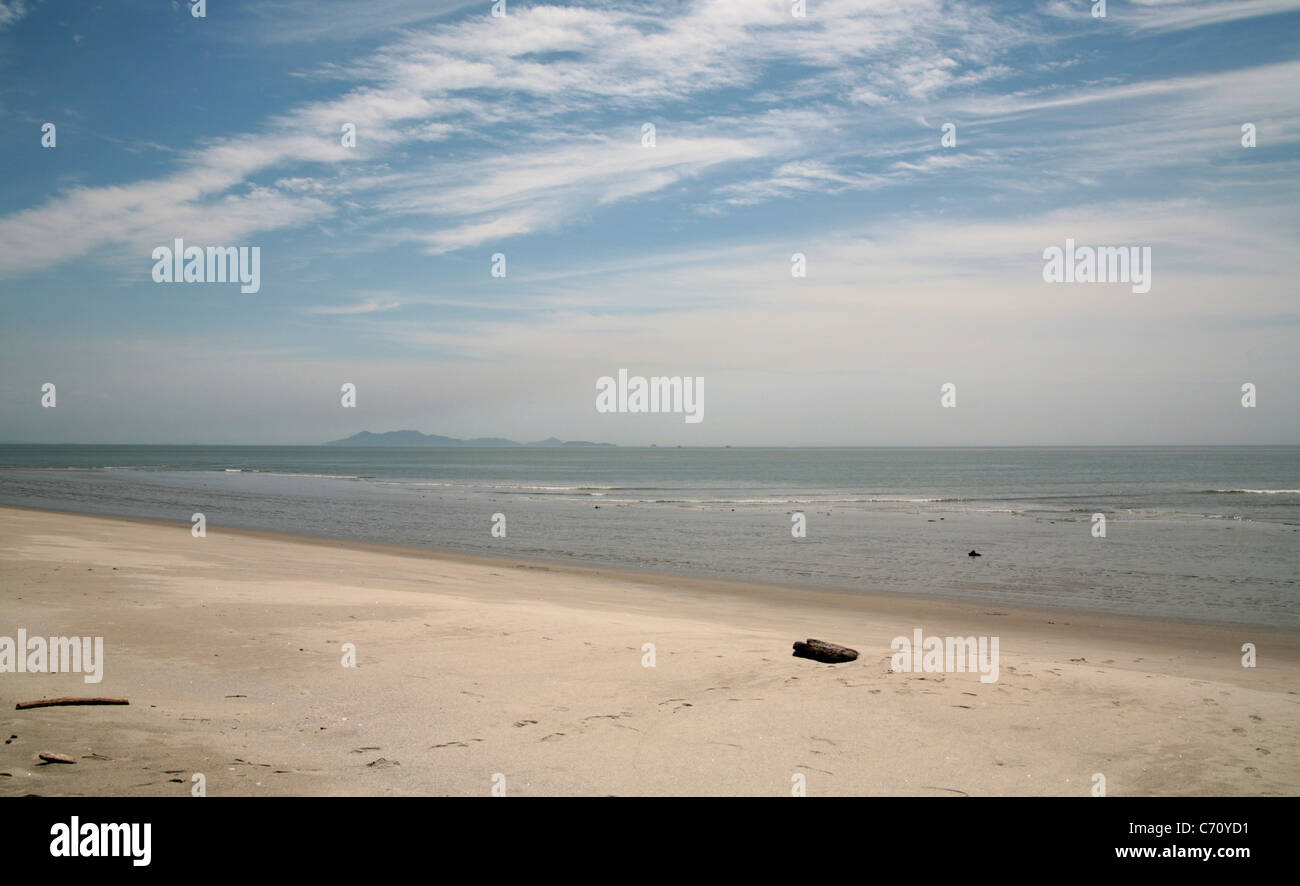 Empty beach during a bright sunny summer day with blue skies Stock ...
