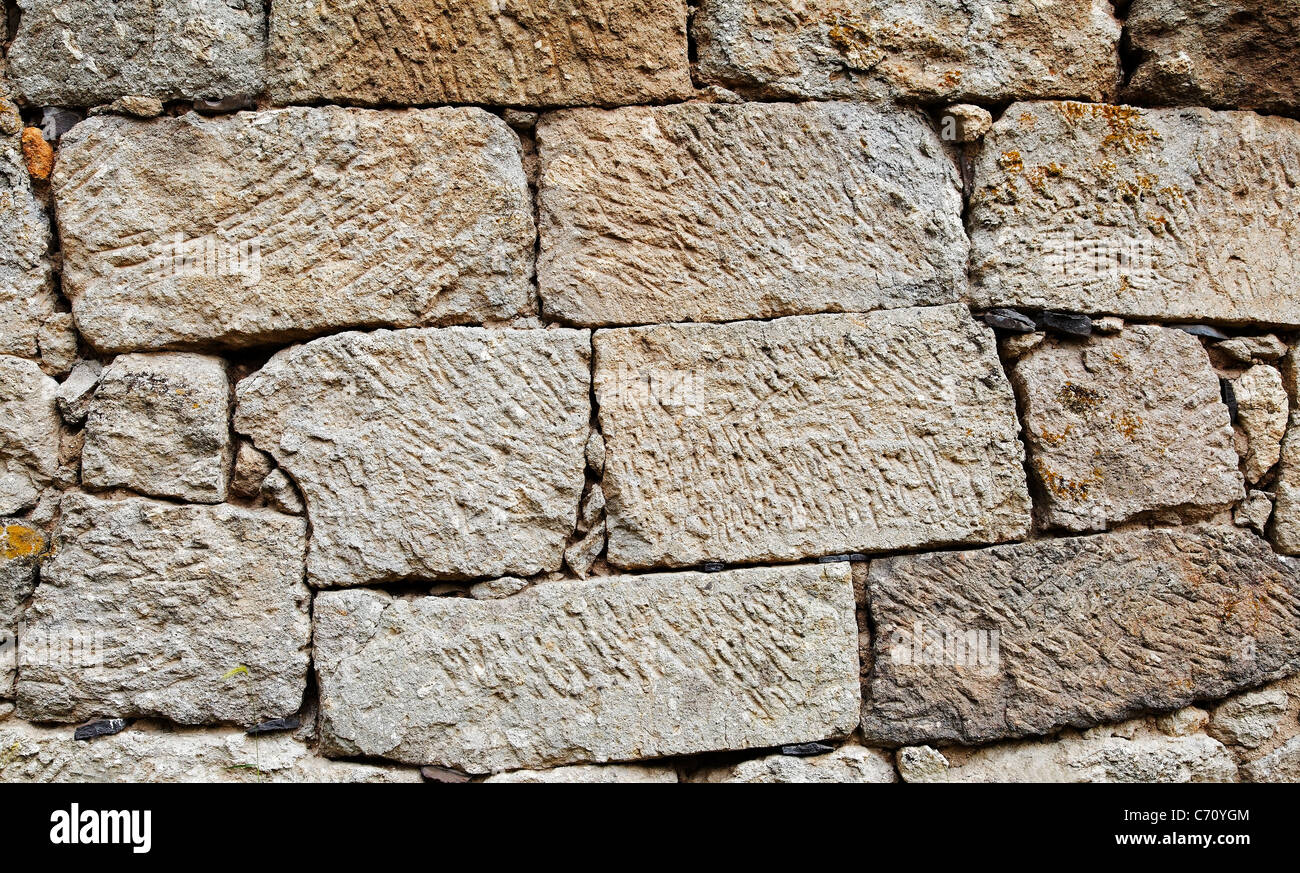 Dry walling in Cappadocia, Turkey random limestone bricks, reed of ...