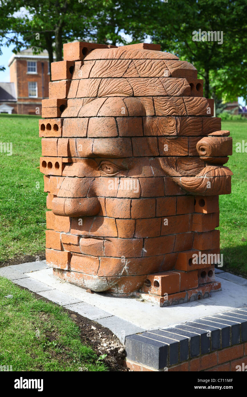A brick built head of potter Josiah Wedgwood outside Etruria Hall in ...