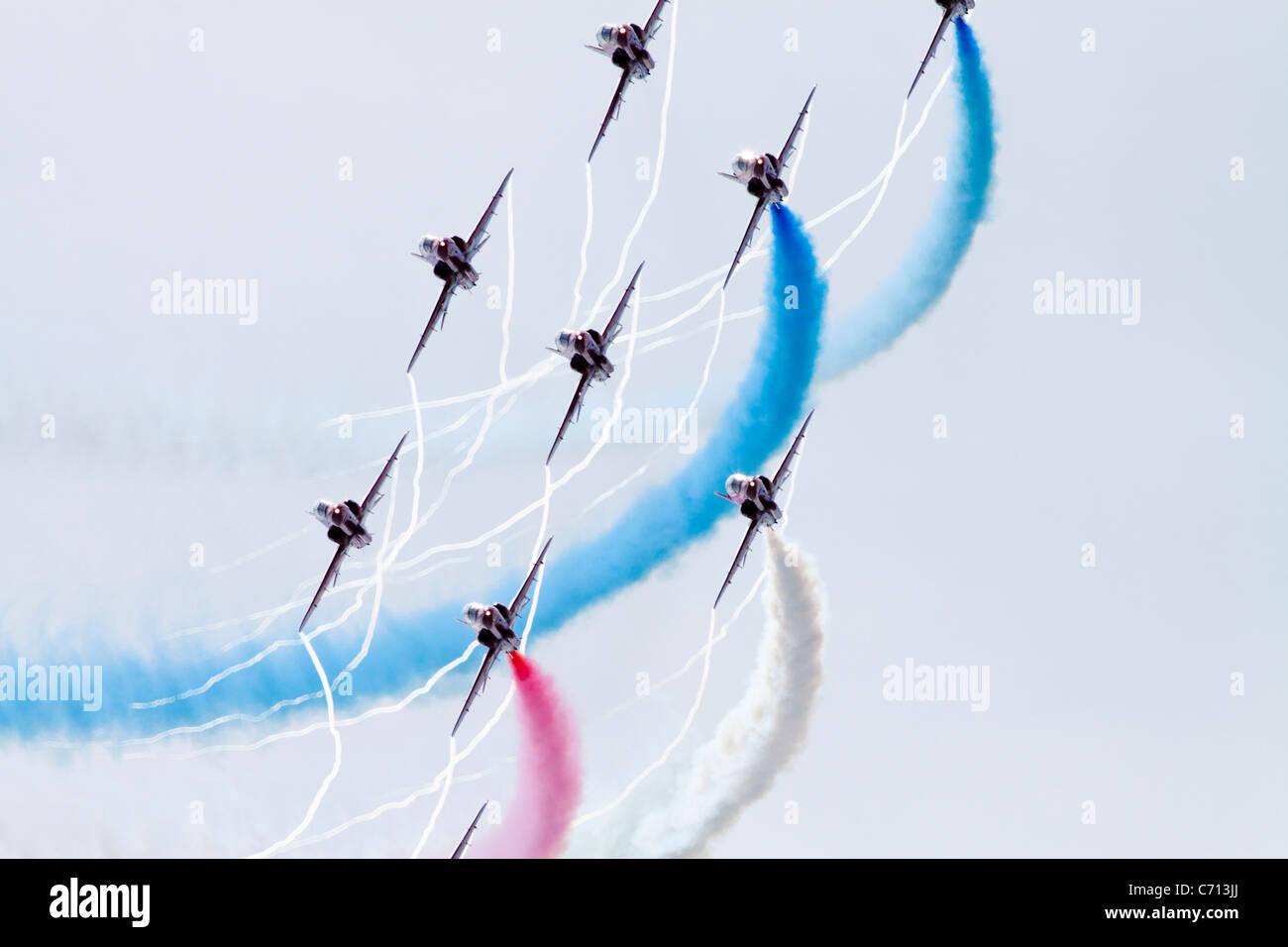 An image of the Red Arrows in close up flying in formation Stock Photo ...