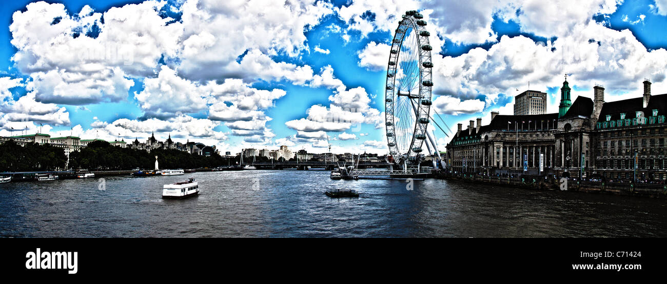 A Panoramic of London looking at the London Eye using three images in ...