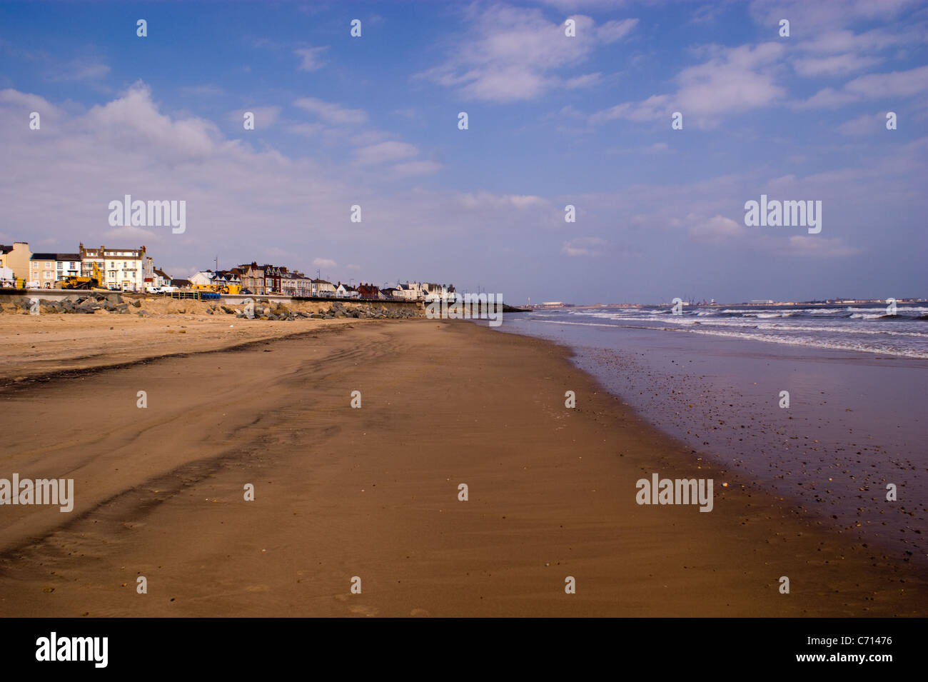 SEATON CAREW BEACH AND SEA SHOWING THE CONSTRUCTION OF THE NEW SEA WALL ...