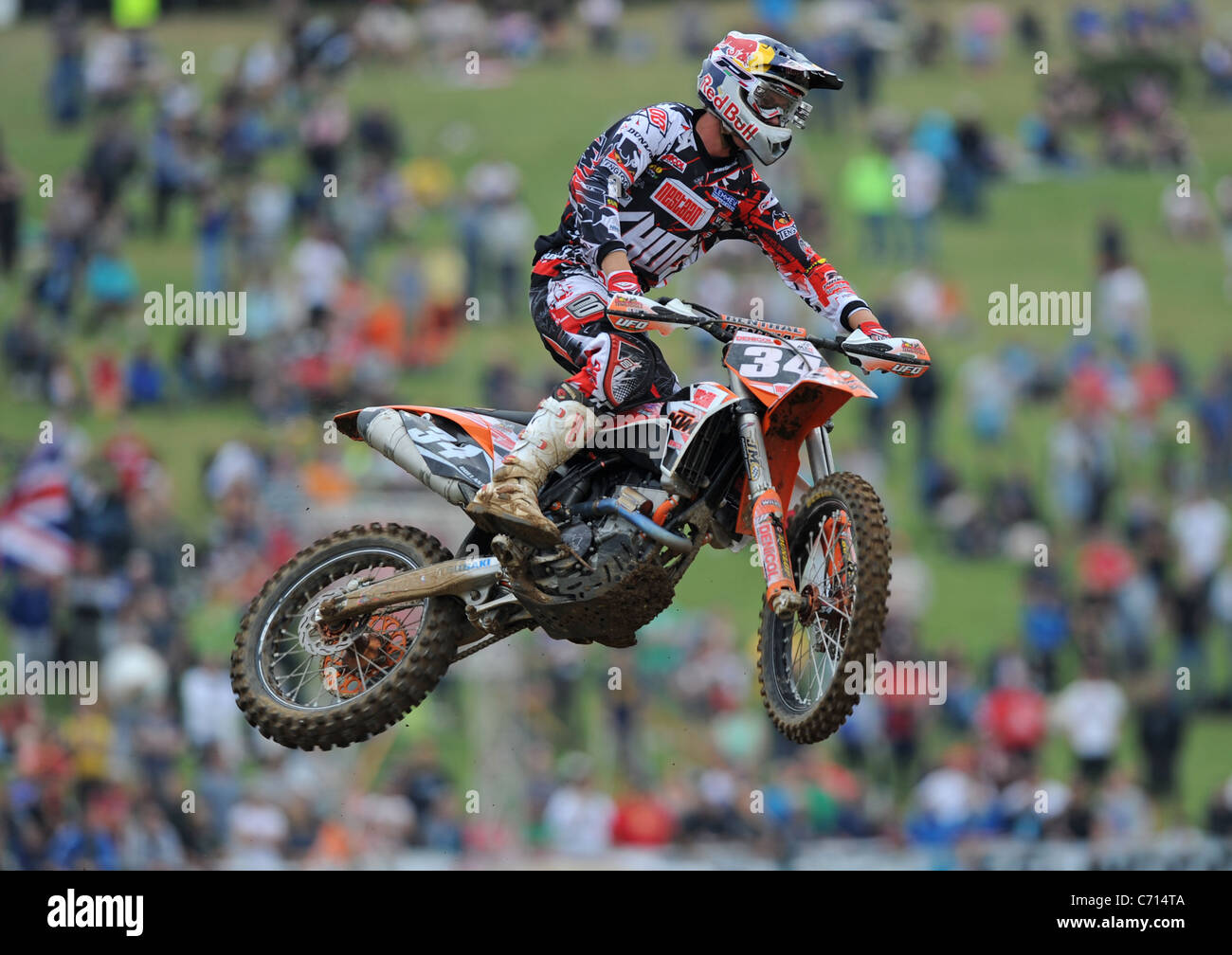 A Motocross Rider jumps through the air on an MX Bike Stock Photo - Alamy