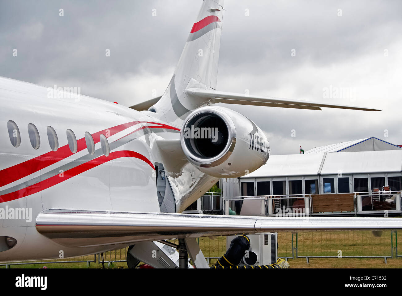 A close-up view of a light business jet, showcasing its sleek design ...