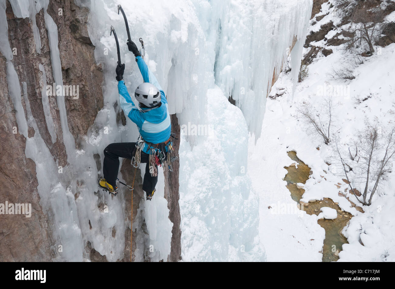 Woman ice and rock climbing, Ouray, Colorado Stock Photo - Alamy