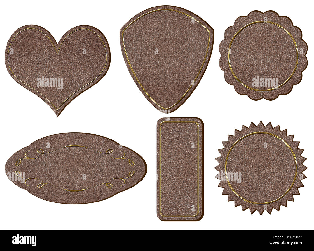 Leather label with gold lettering Stock Photo - Alamy