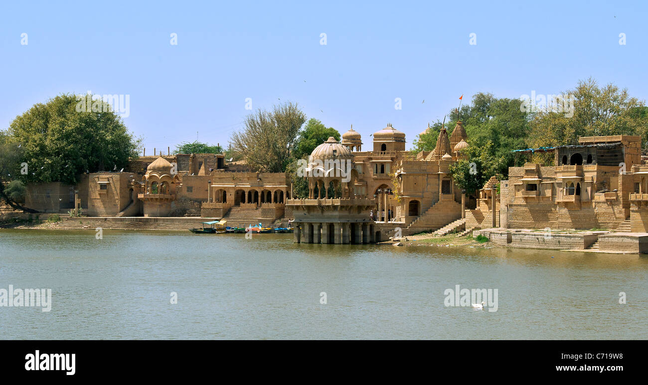 Ghats and temples at Gadi Sagar Jaisalmer Western Rajasthan India Stock ...
