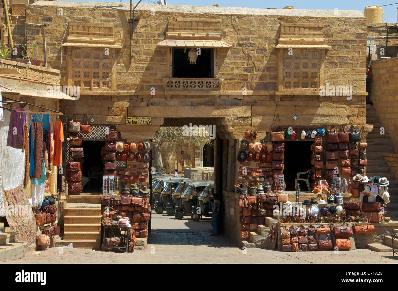 Leather shops at entrance gate Jaisalmer Fort Western Rajasthan India ...