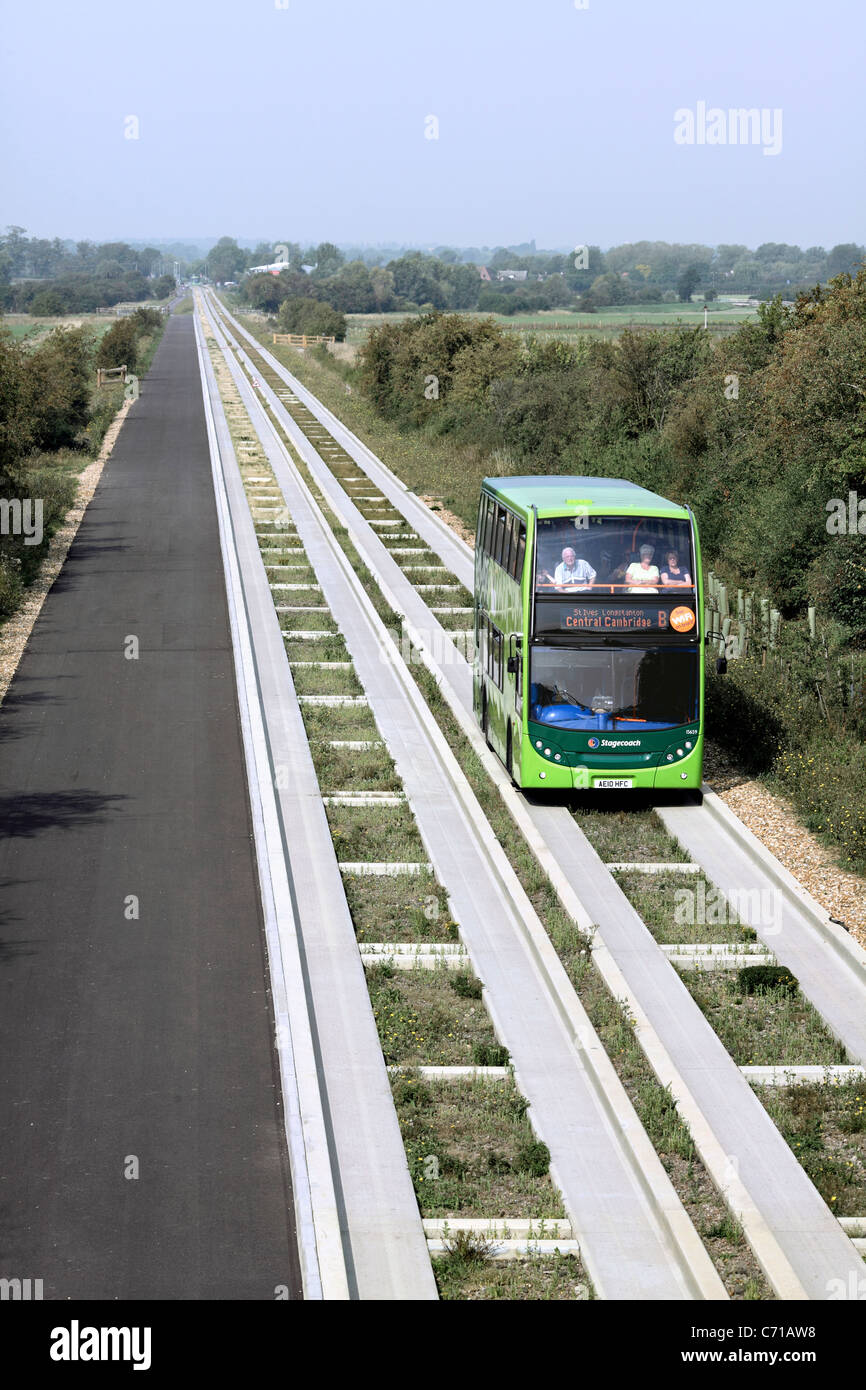 A guided bus on the guided busway between Cambridge and St. Ives ...