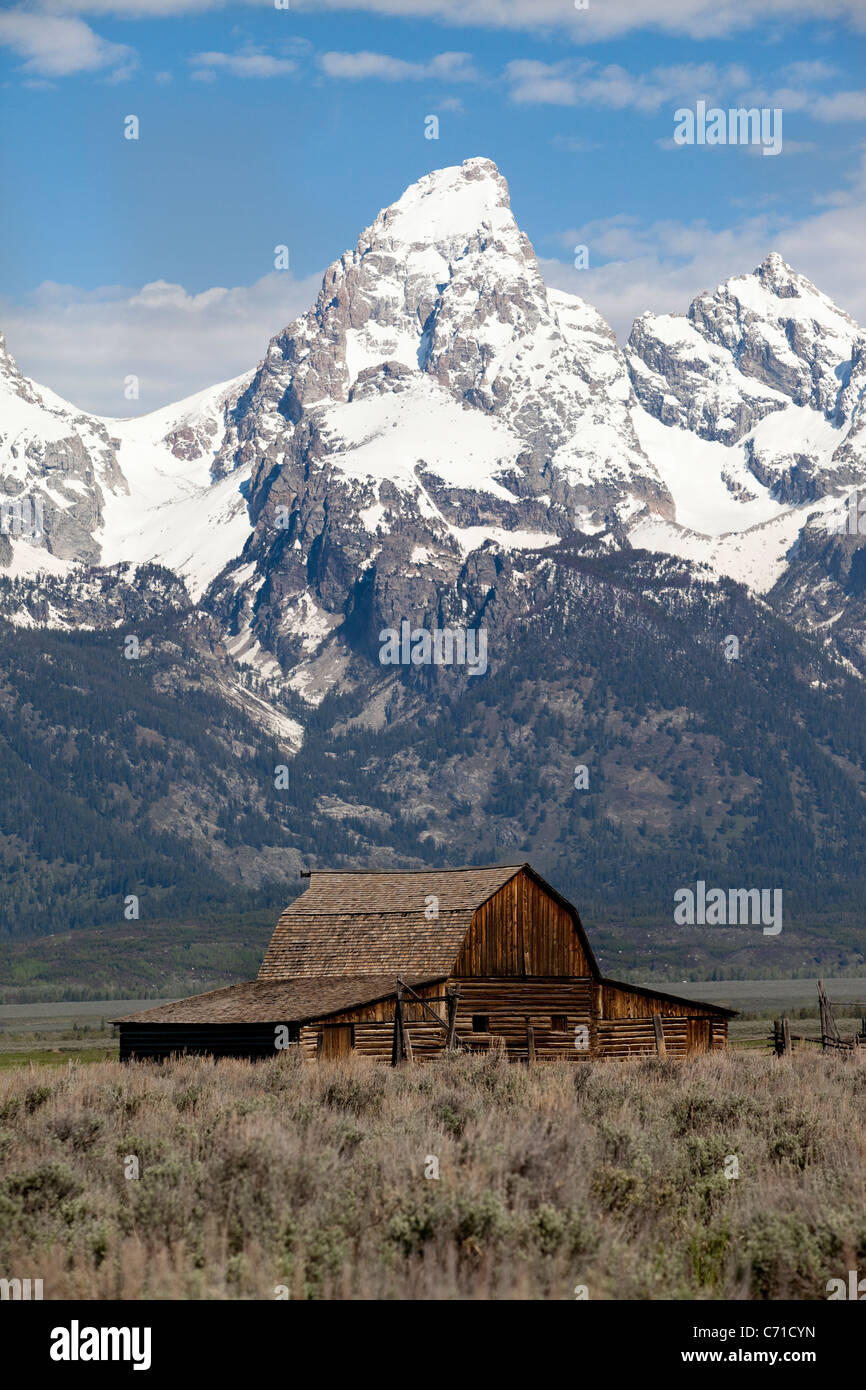 Barn on Mormon row and the Grand Tetons Stock Photo - Alamy