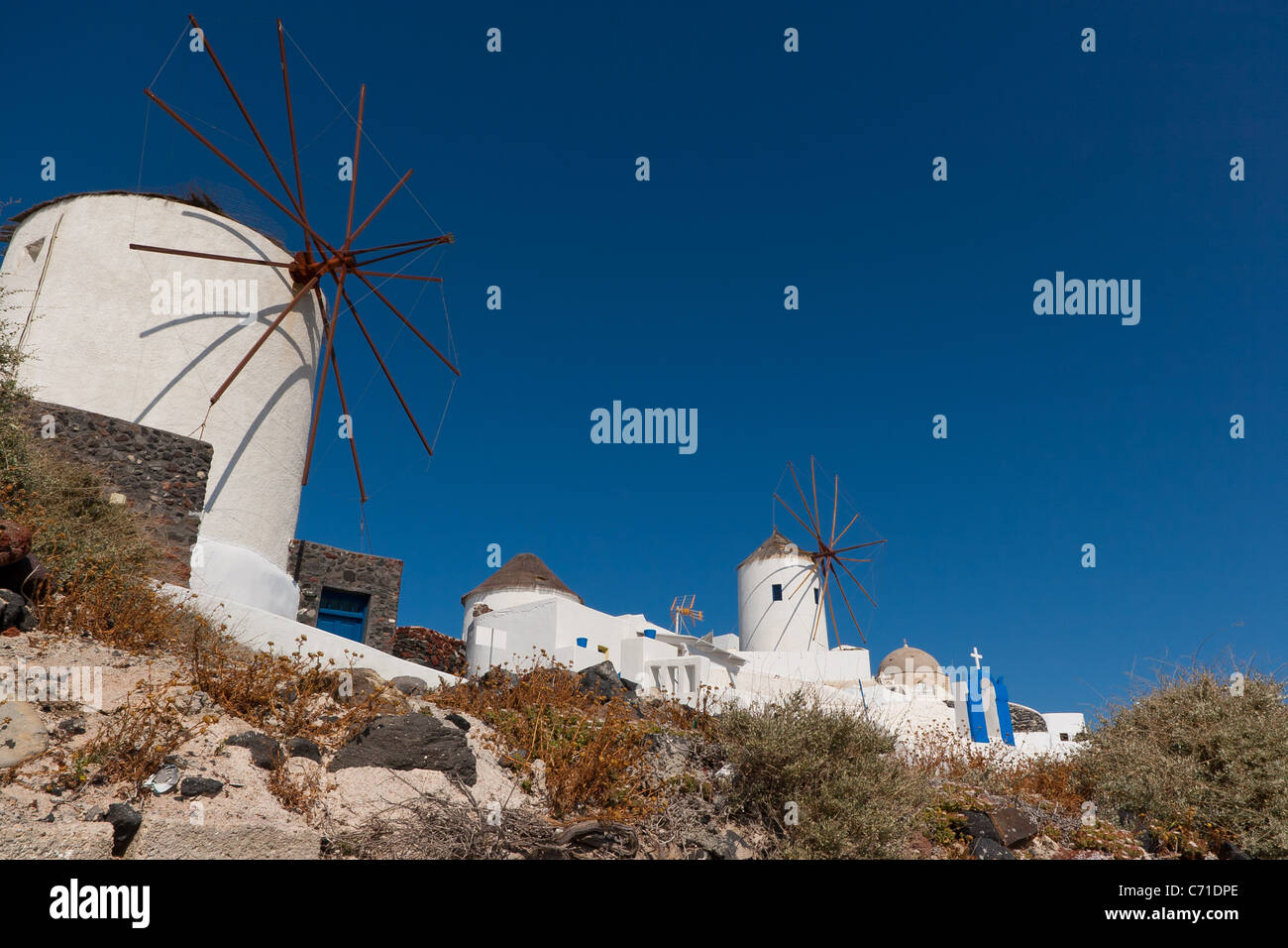Greek windmills, Oia, Santorini Stock Photo - Alamy