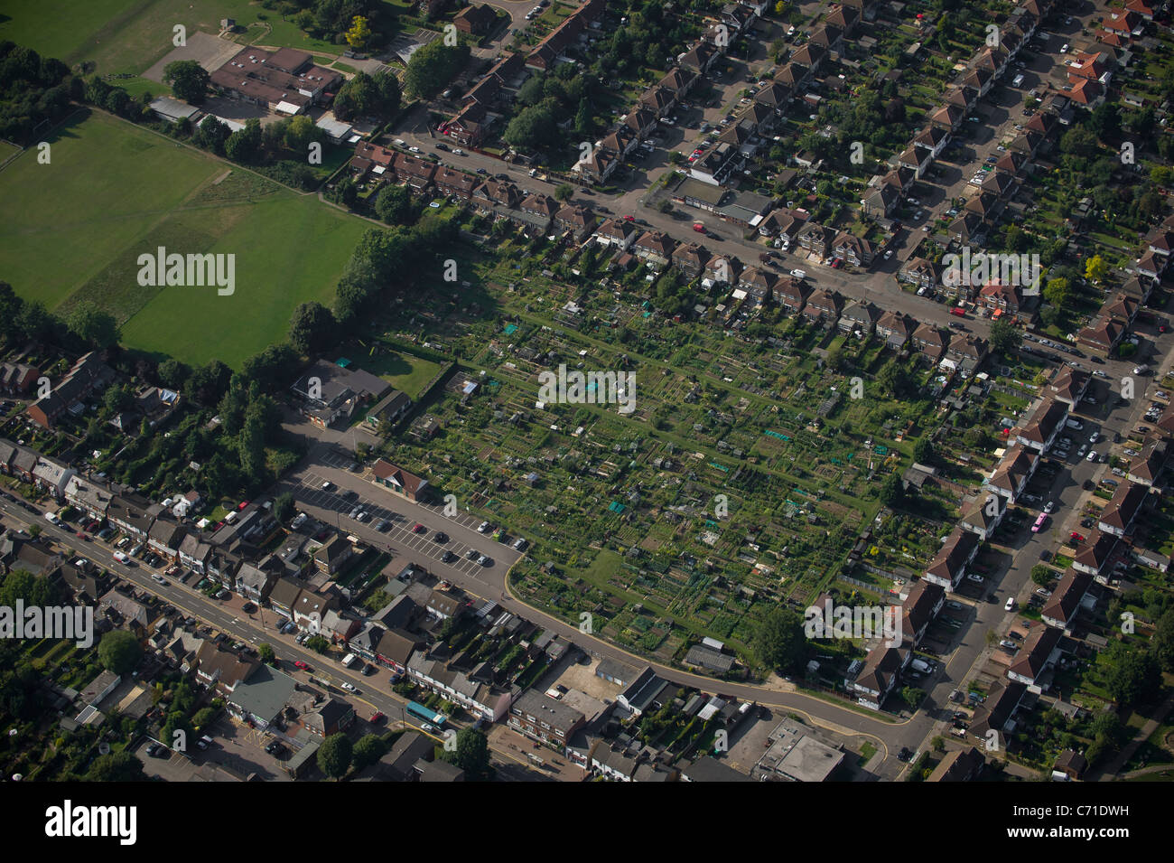 Aerial view of allotments Stock Photo - Alamy