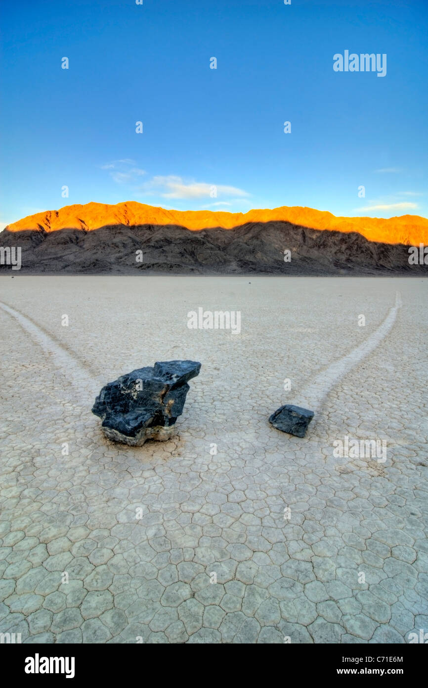 Two rocks leave trails of their movement on The Racetrack in Death ...