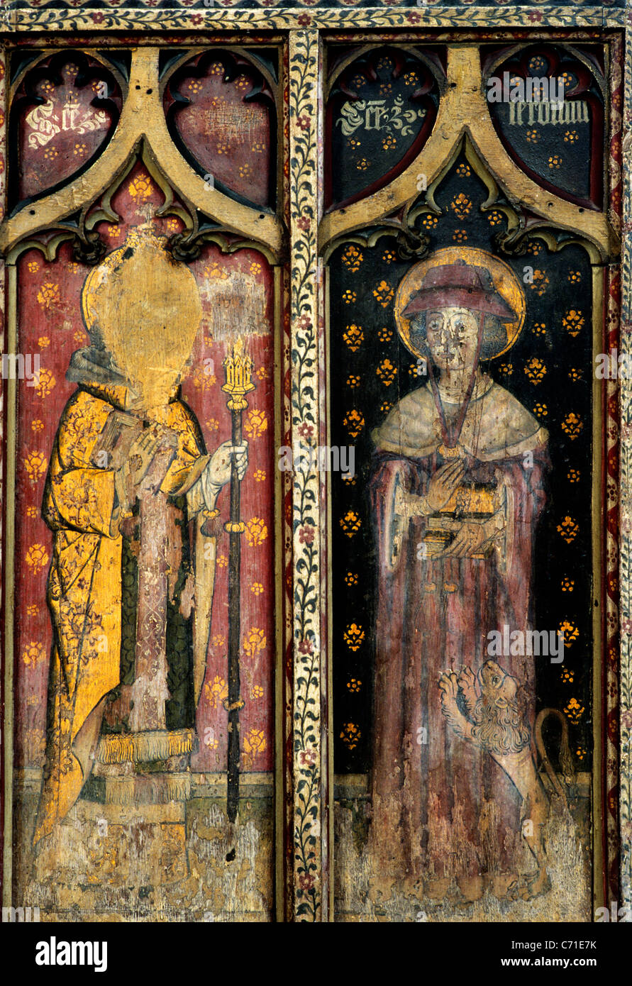 Cawston, Norfolk, rood screen gate. St. Gregory and St. Jerome, two of ...