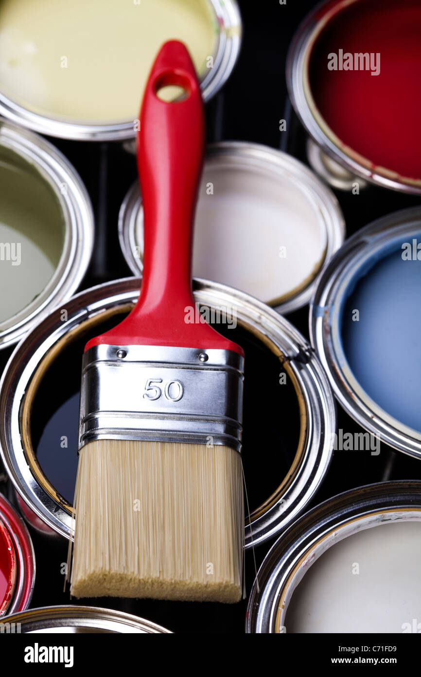 Colorful cans & paints Stock Photo - Alamy