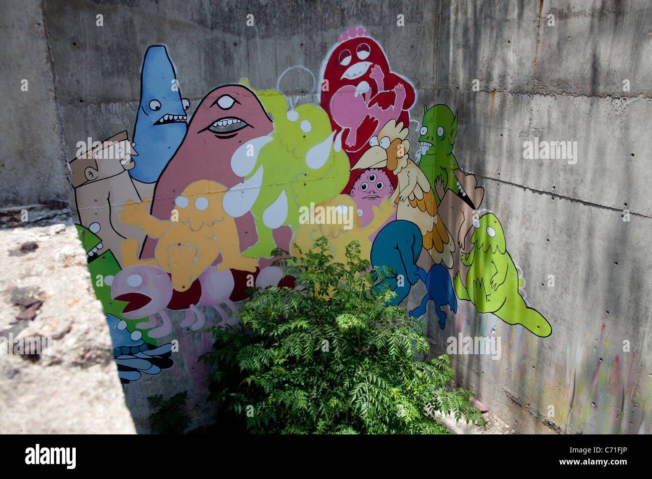 Graffiti Art on Castle Hill in Austin, Texas on concrete foundation ...