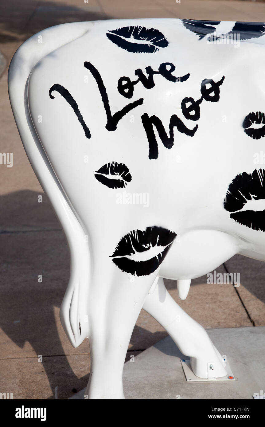 Austin Art Cow Parade - "I Love Moo" - Austin, Texas 2011 Stock Photo ...