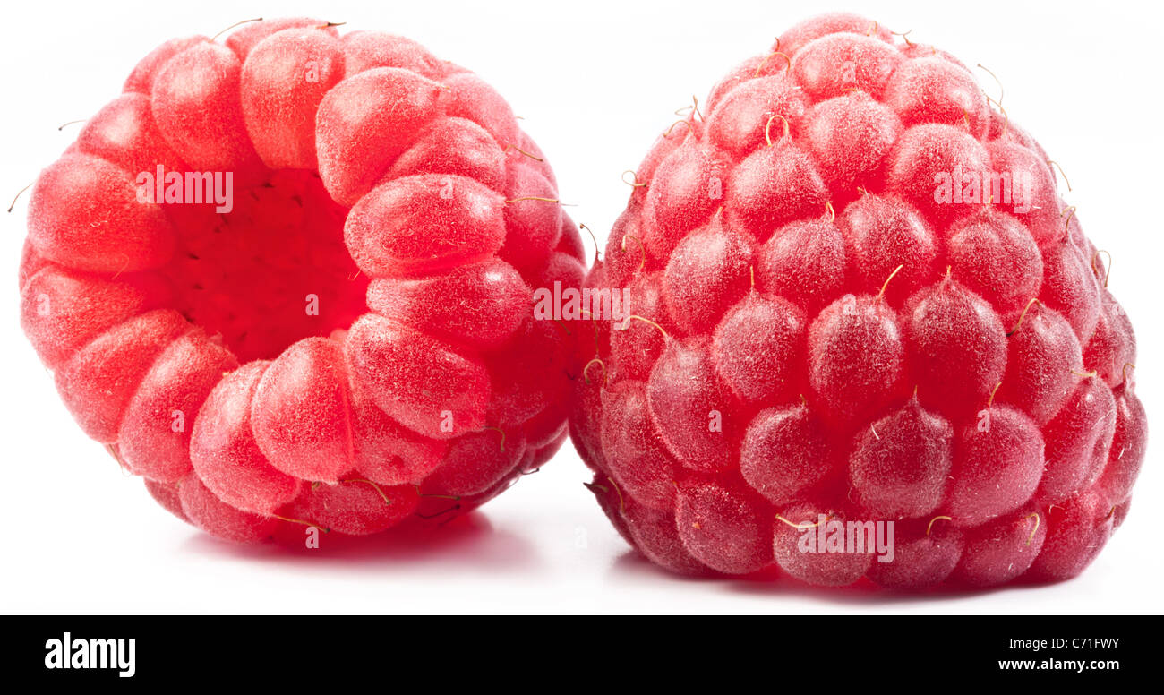 Two raspberries isolated on a white background Stock Photo - Alamy