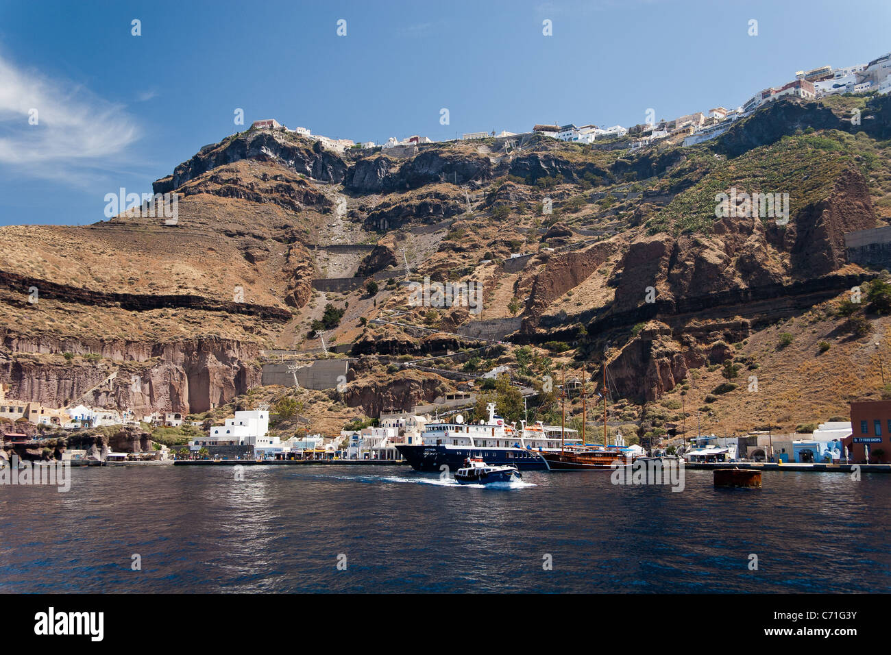Sea filled volcanic Caldera in centre of Santorini Greece Stock Photo - Alamy