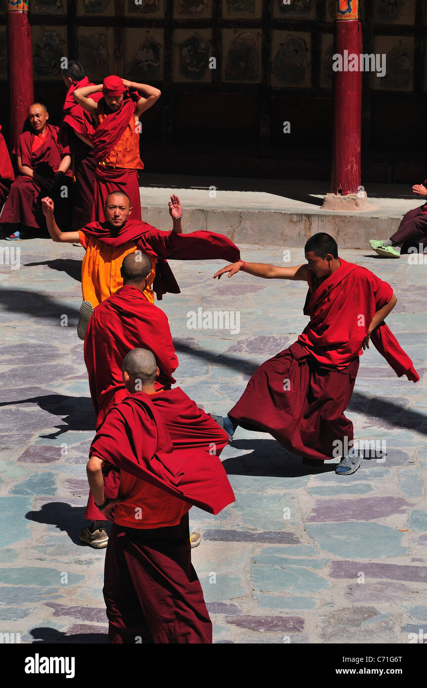 A day before the festival monks practicing at Hemis temple Stock Photo ...