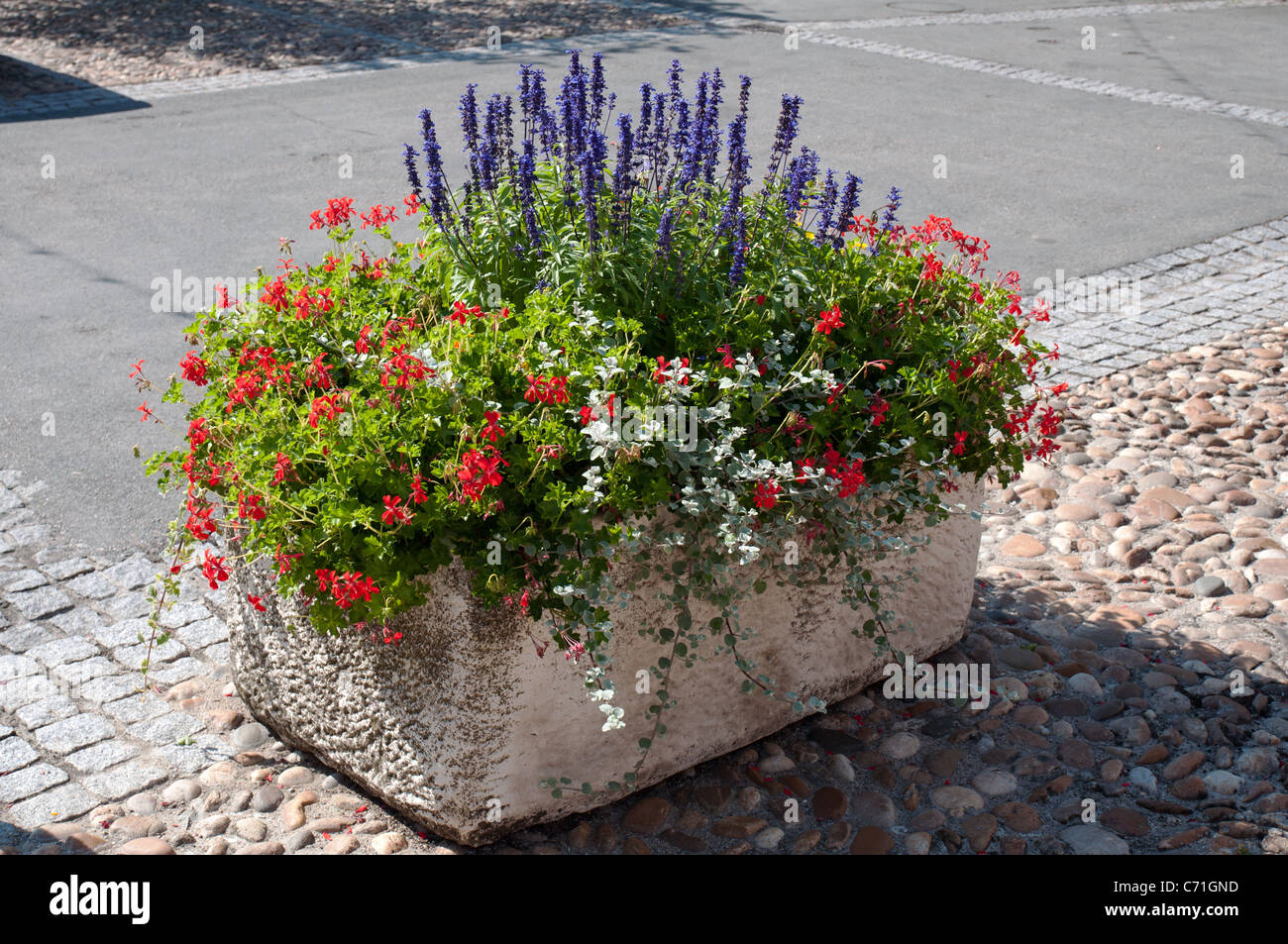 A street planter full of flowers Stock Photo - Alamy
