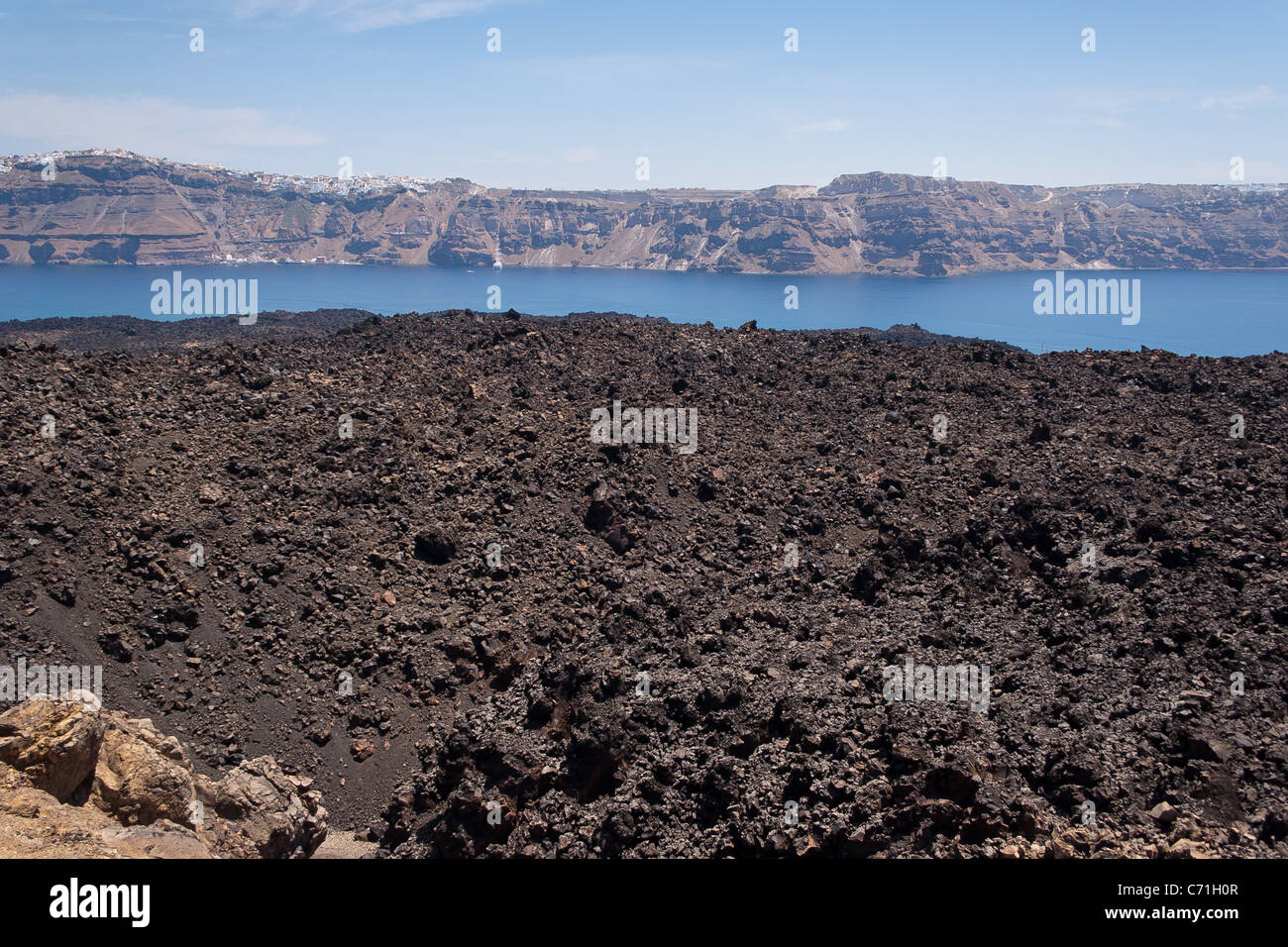 Sea filled volcanic Caldera in centre of Santorini Greece Stock Photo ...