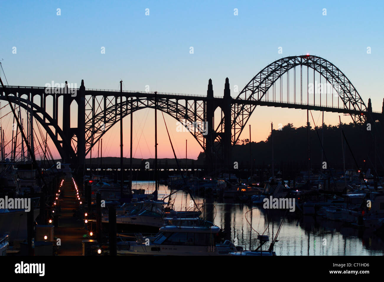 Sunset on Yaquina Bay Bridge in Newport, Oregon on the Oregon Coast on ...