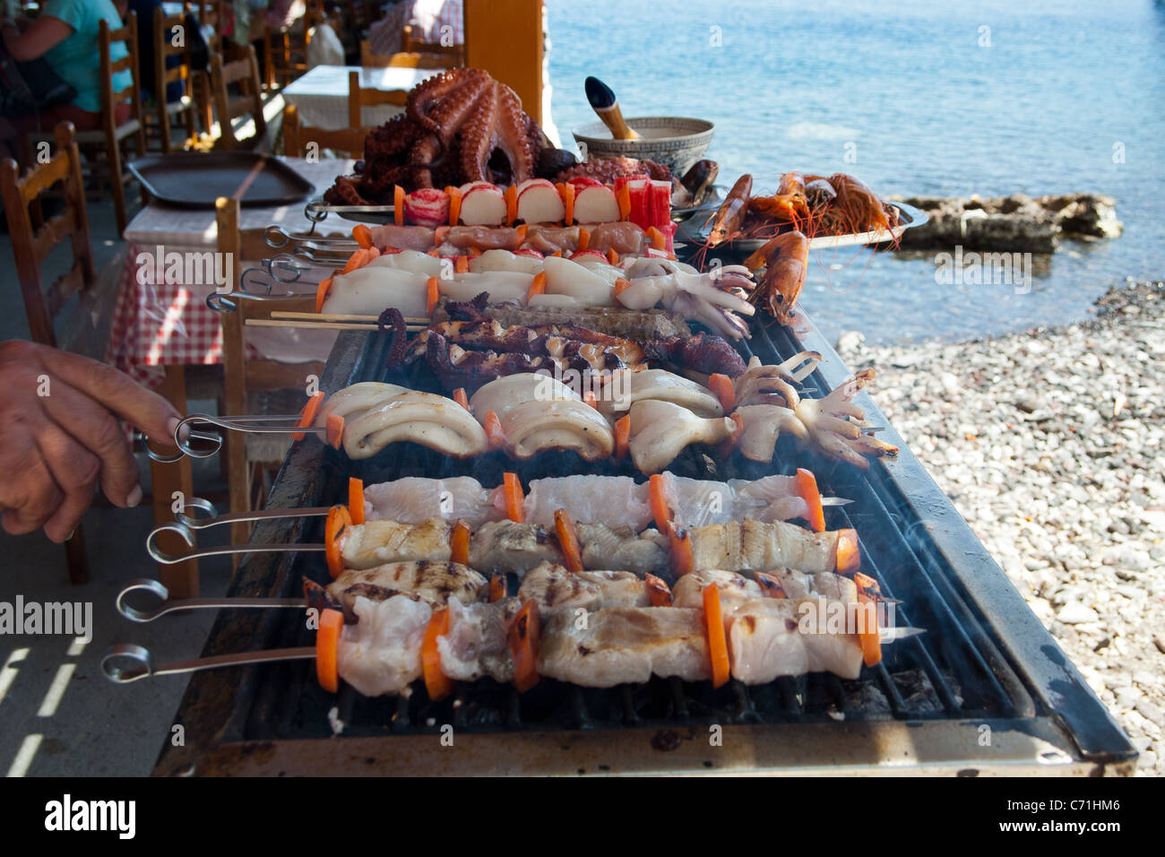Seafood Barbecue in Greece Stock Photo - Alamy