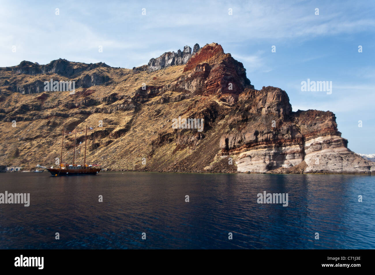 Sea filled volcanic Caldera in centre of Santorini Greece Stock Photo ...