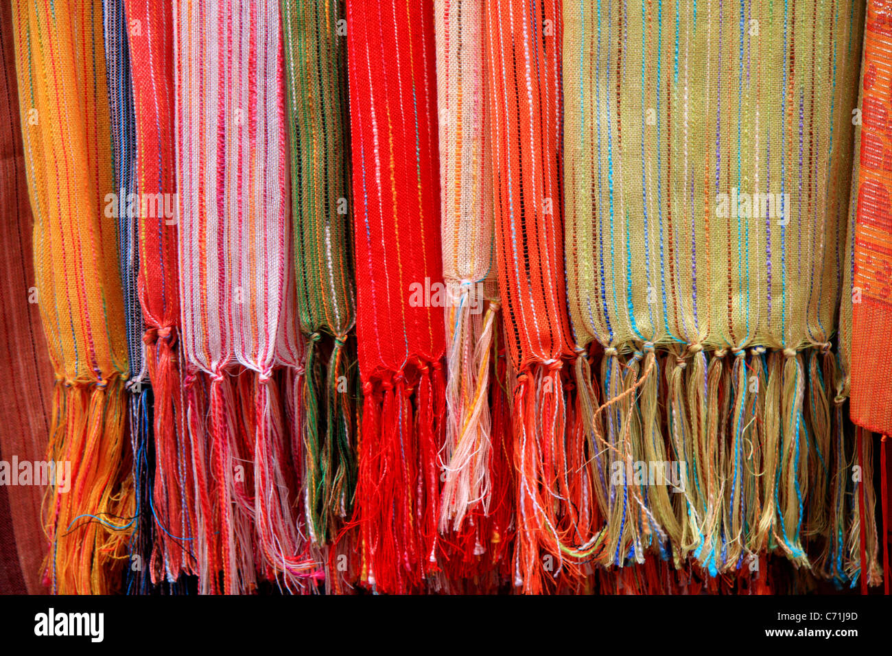 Moroccan scarves for sale in the medina, Essaouira, Morocco Stock Photo ...