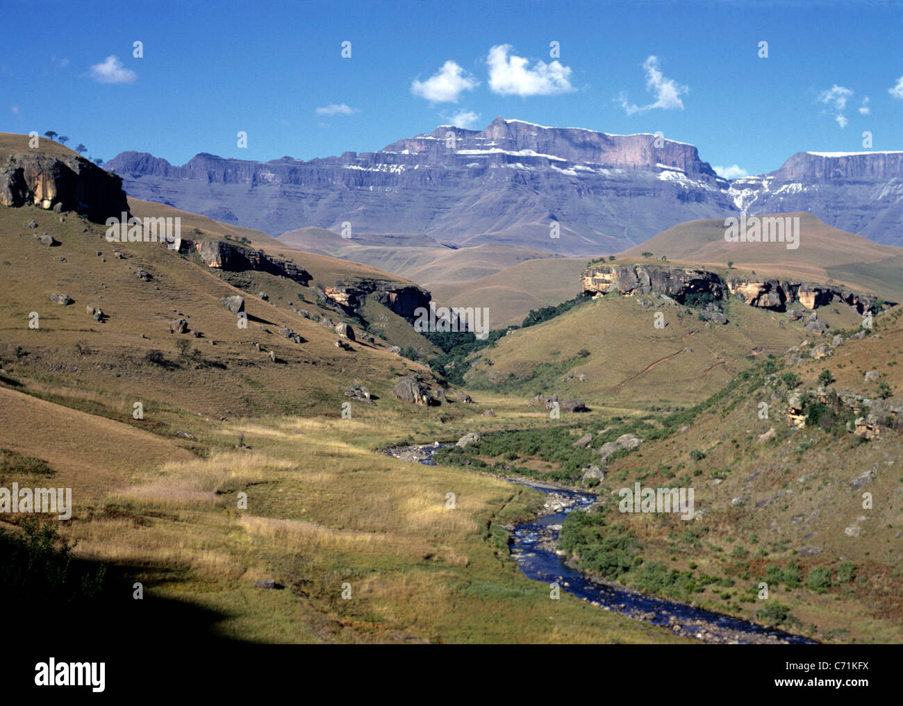 Snow on the peaks of the Giant's Castle in The Drakensberg Range Stock ...