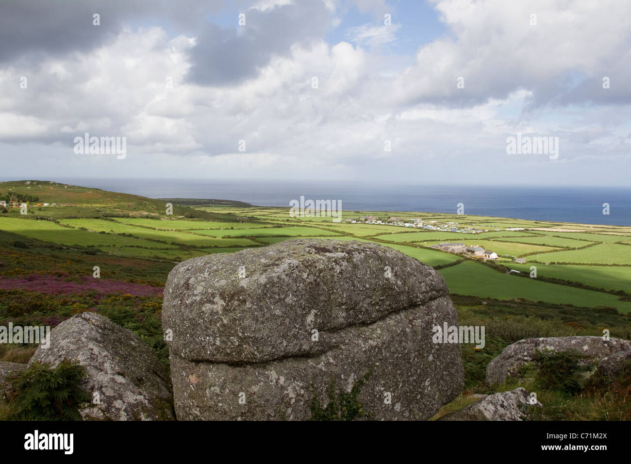 North Atlantic coastline viewed from Rosewall Hill west of St Ives in ...