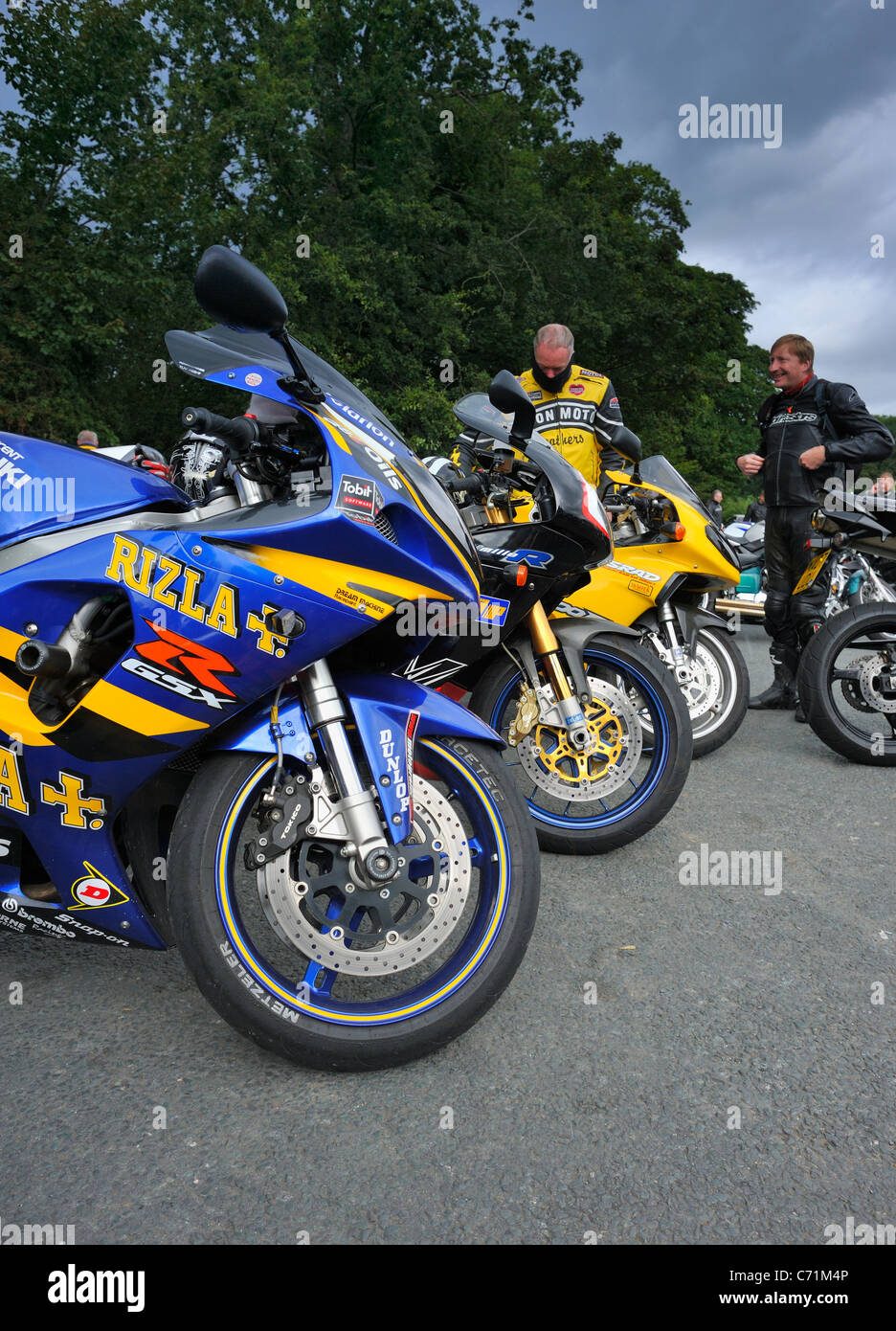 Motorcyclists with high performance bikes at Devils Bridge, Kirkby ...