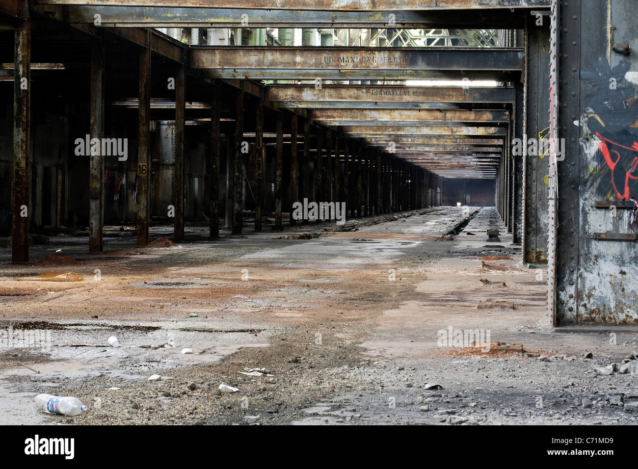 derelict interior of dilapidated warehouse Stock Photo - Alamy