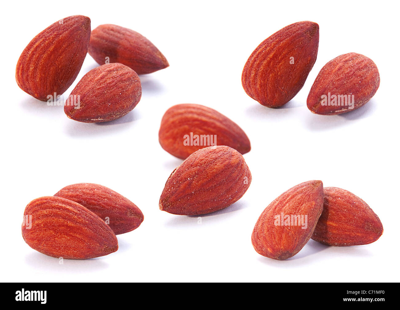 Almond nut fruit set closeup on white background Stock Photo - Alamy