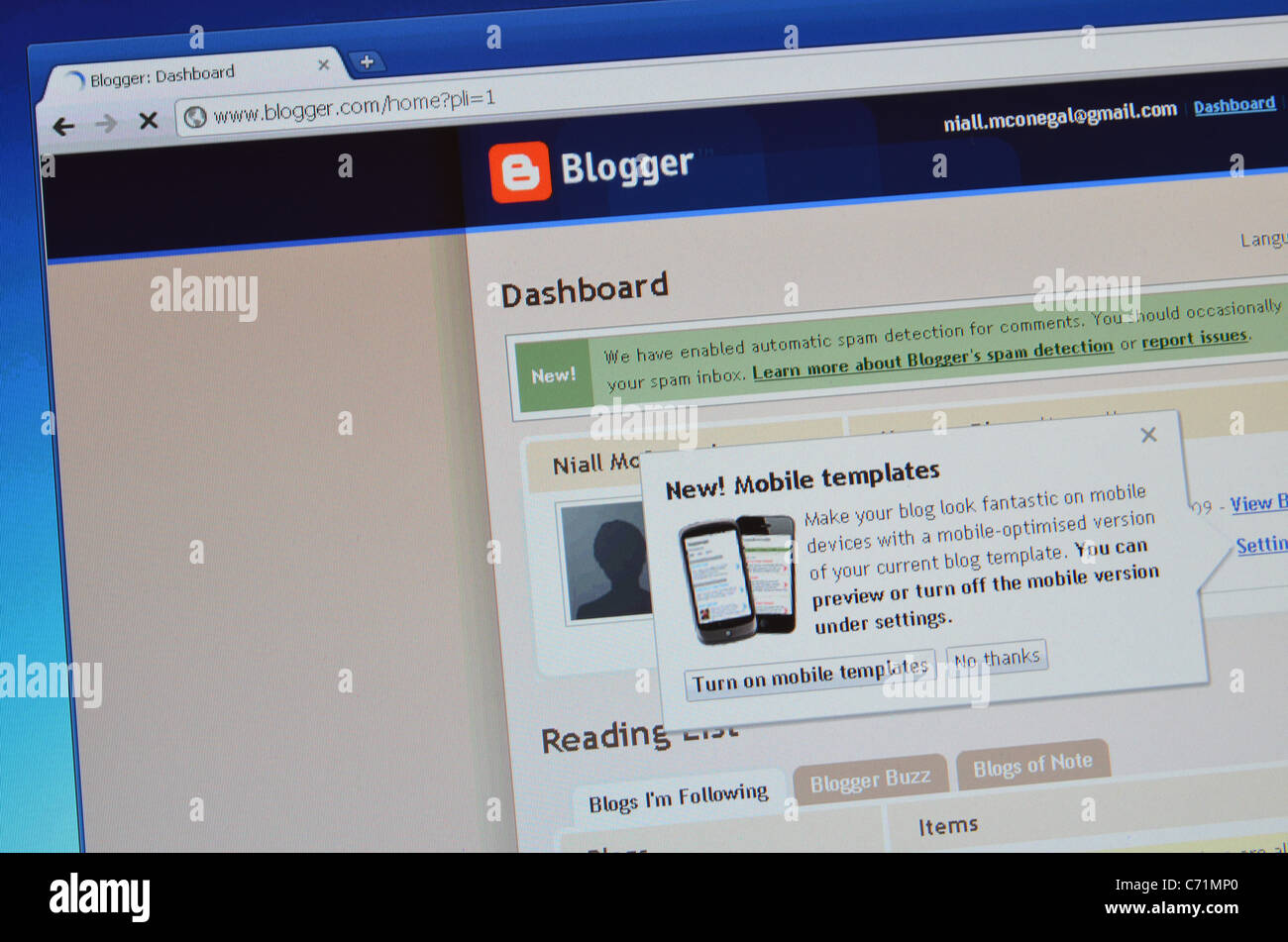 Blogger screenshot of Dashboard Stock Photo - Alamy