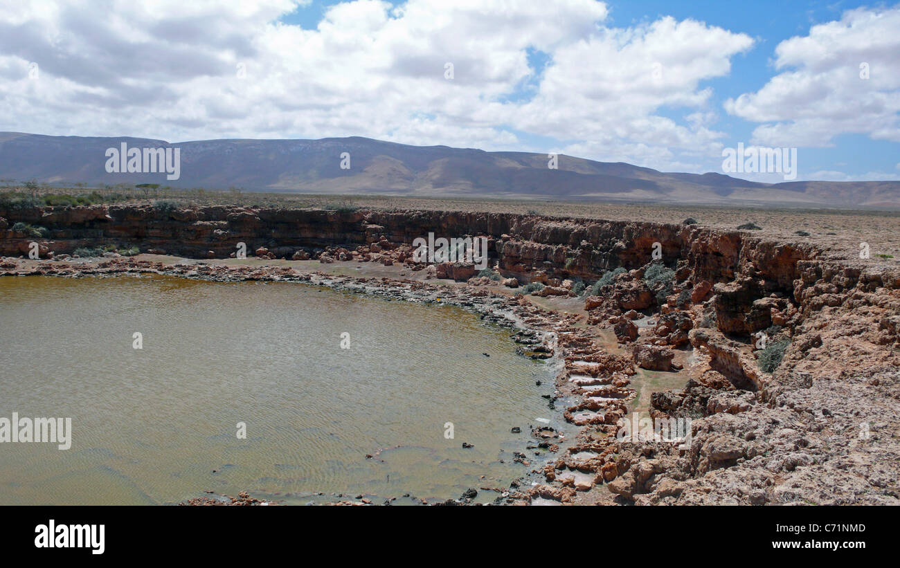 Crater lake on Socotra island, Yemen. A meteor landed here Stock Photo ...